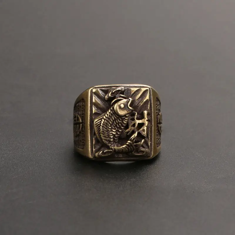 New Retro Copper Wealth Fish Ring Male Tide Domineering Personality Hip ...