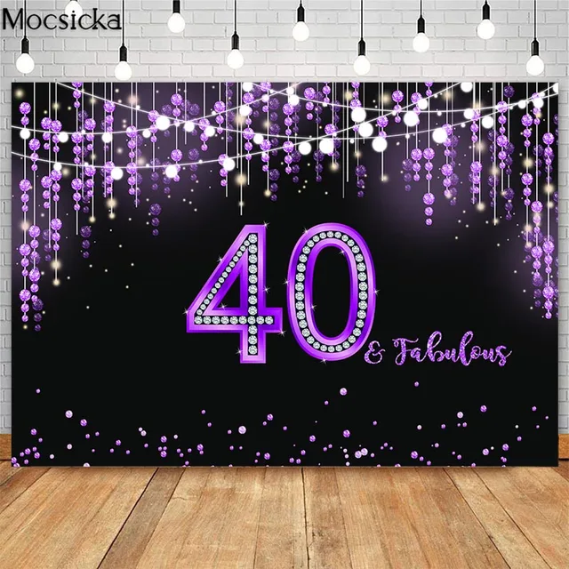 Mocsicka Happy 40th Birthday Backdrop Golden Glitter Balloon Flowers ...