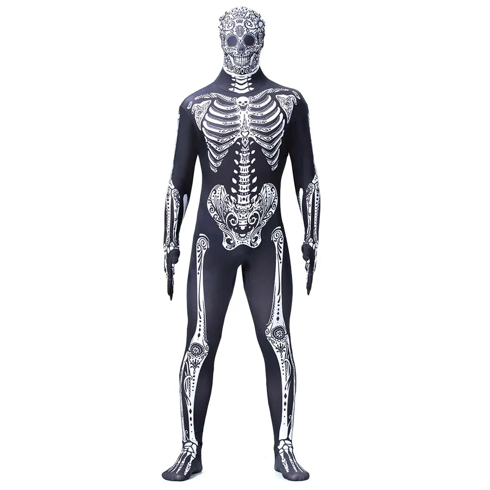 Day of the Dead Scary Zombie Skeleton Zentai Cosplay Costume For Adult ...