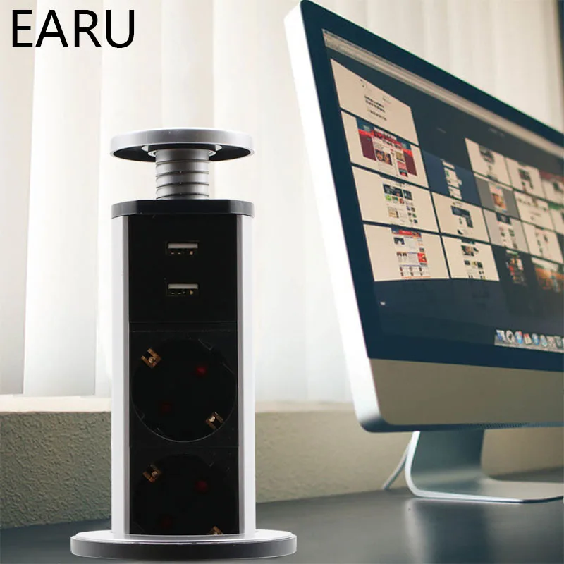 220V-16A-PULL-POP-UP-Electrical-3-Plug-Socket-2-USB-Kitchen-Table-Plug ...