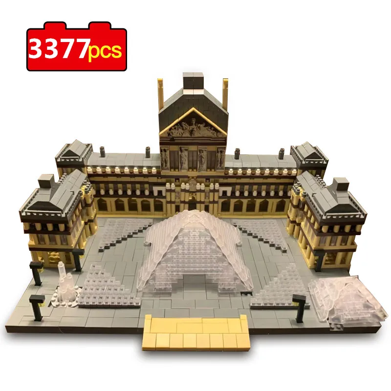 3377pcs Paris Louvre Museum 3D Model Building Blocks World Architecture Mini DIY Diamond Micro ...