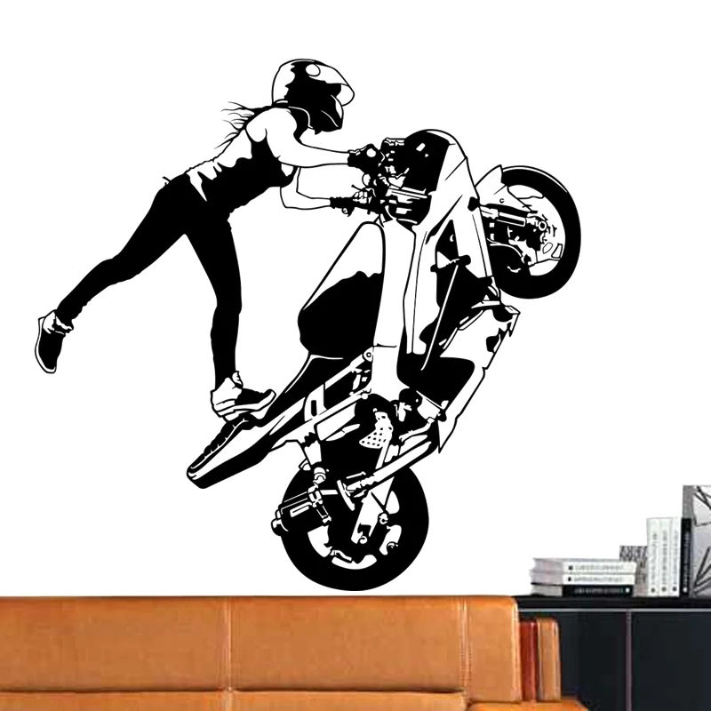 Girl Motorcycle Racing Sticker Vehicle Decal Posters Vinyl Wall ...