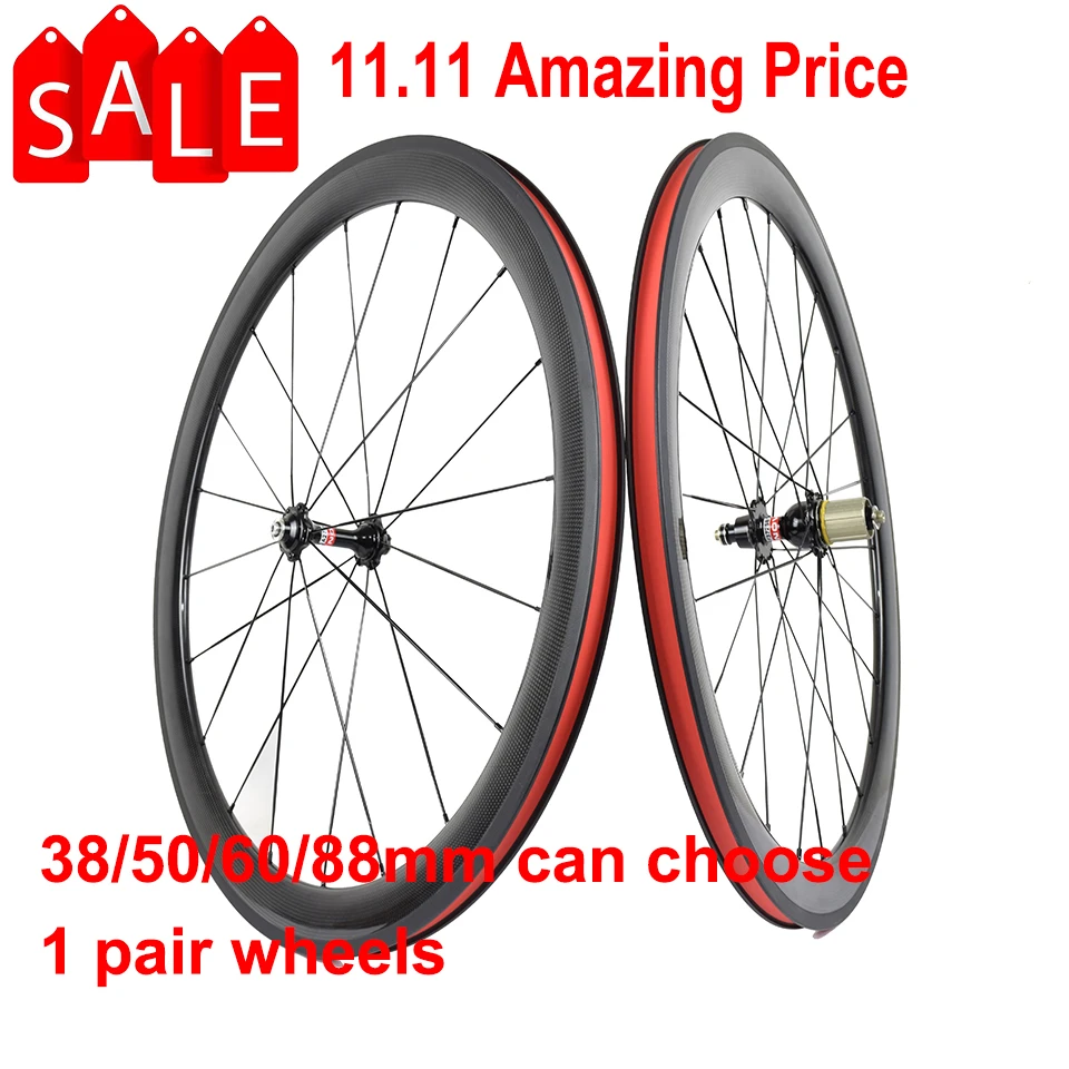 700C Bicycle Carbon Wheels 38mm 50mm 60mm 88mm Tlincher or Tubular ...