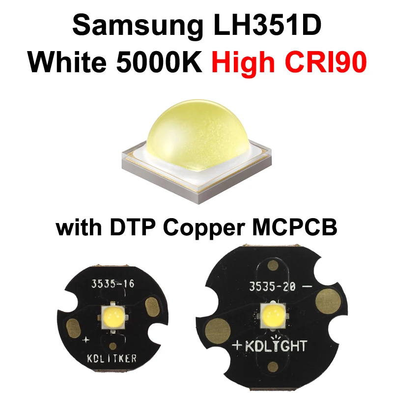 삼성 LH351D 뉴트럴 화이트 5000K 하이 CRI90 LED 이미터 (SPHWHTL3DA0GF4RTS6), KDLITKER 16mm / 20mm DTP 구리 MCPCB ...