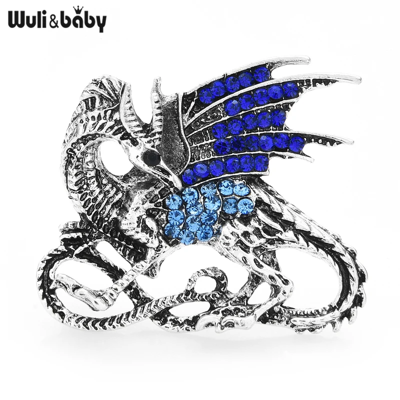 Wuli&baby Walking Blue Wing Dragon Brooch Pins Vintage Crystal Jewelry ...