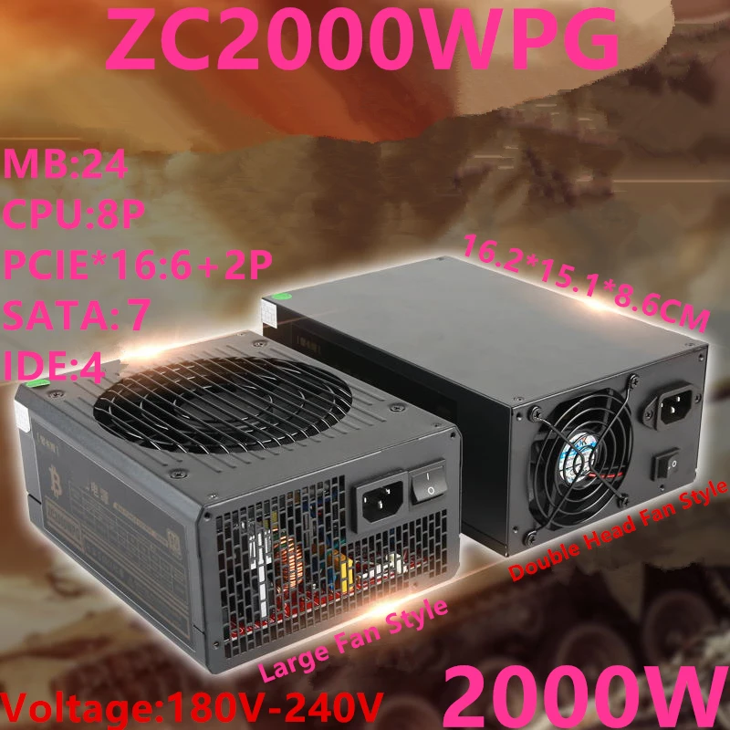 Miner PSU For ZhongCheng Video Card Three Fan Power Supply 2000W Mining ...