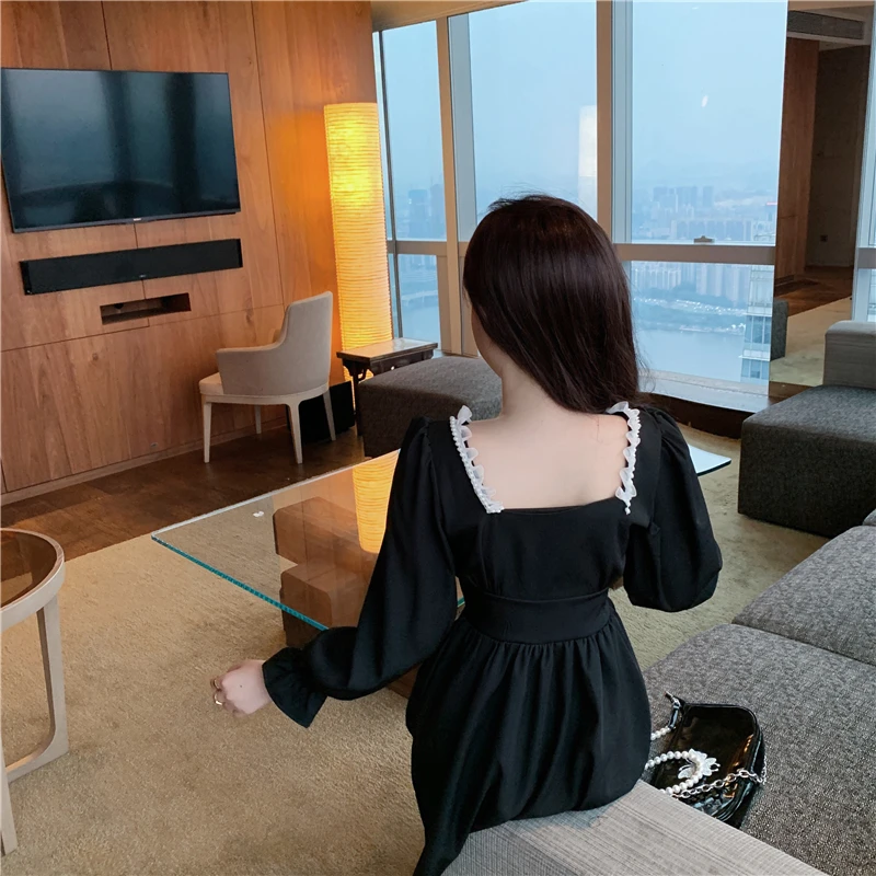 Autumn Japanese Women Mini Lolita Dress School Girls Lace Pink Plaid S ...