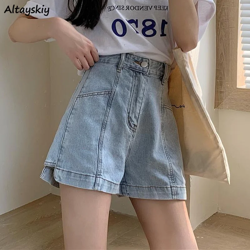 여성용 데님 반바지 스플라이스드 솔리드 빈티지 불규칙 스타일리시 올매치 캐주얼 하이웨이스트 스위트 핫 인스타