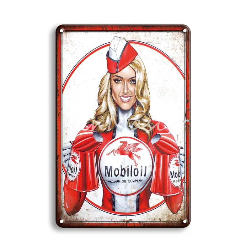 Motorcycle Iron Painting Metal Sign Vintage Gulf Gasoline Pin-up Pub ...