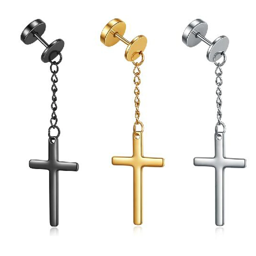 1Pair Fashion Women Men Black Punk Cross Pendant Cartilage Drop Dangle ...