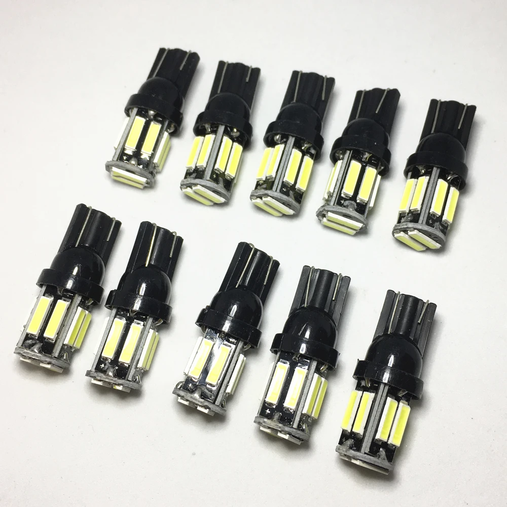 10Pcs W5W 10 7020 SMD Car T10 LED 194 168 Panel Lamp White Bulbs For ...