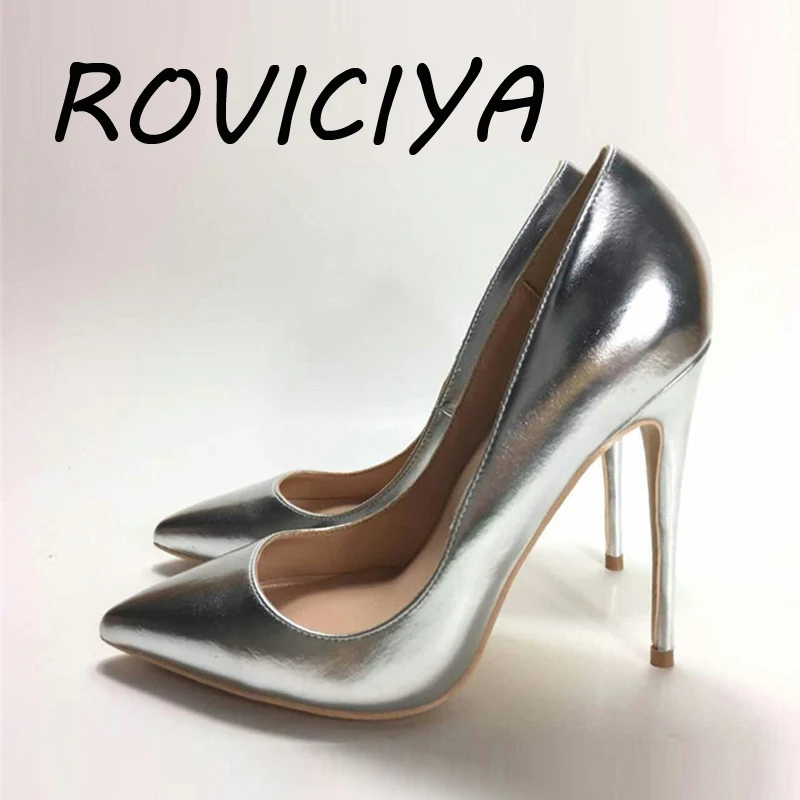 Argento-Oro-Punta-a-punta-tacchi-alti-12-centimetri-Pompe-Prom-Scarpe ...