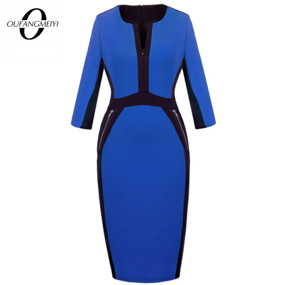 Front-Zipper-Women-Work-Wear-Elegant-Stretch-Dress-Charming-Bodycon ...