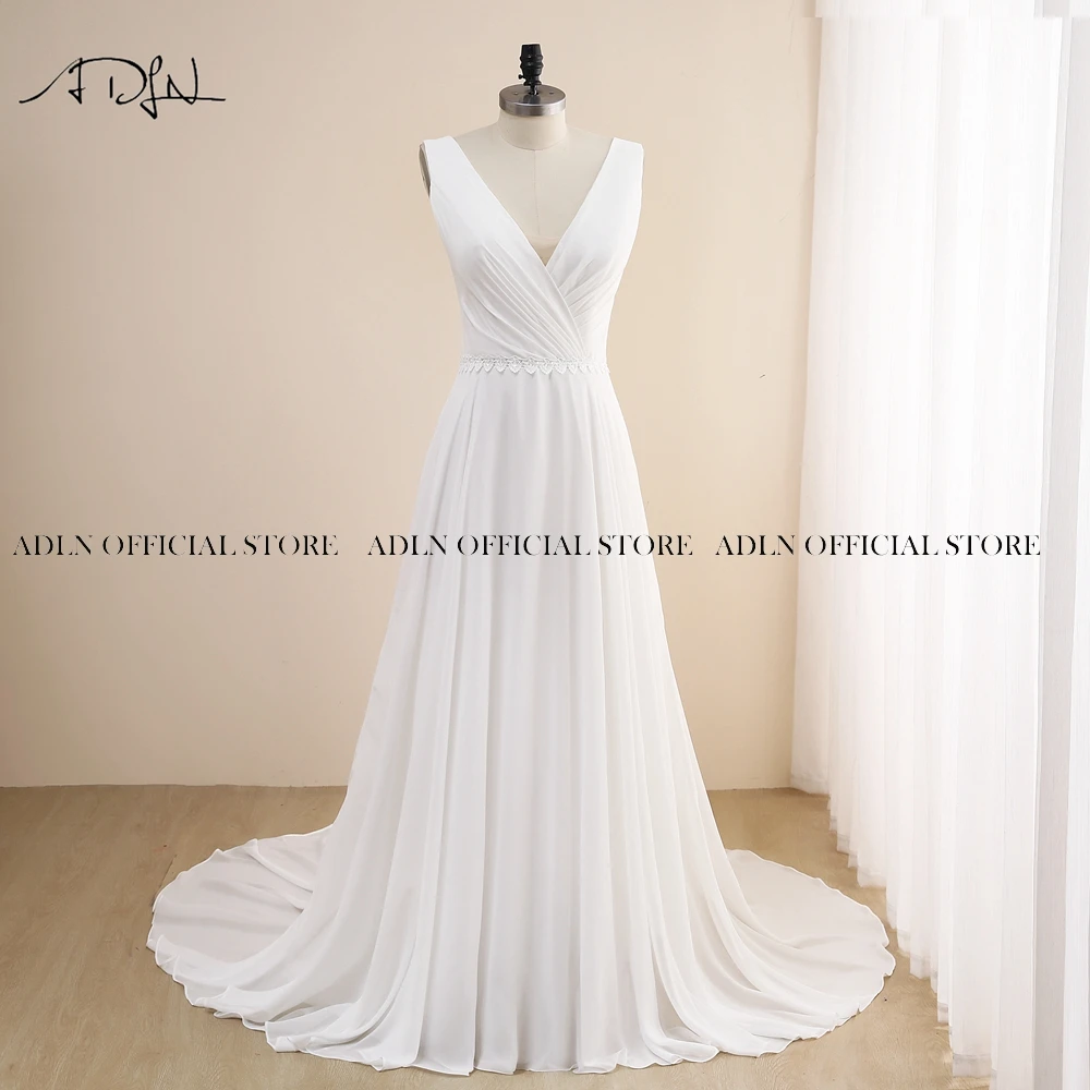 ADLN vestido de novia elegante con doble cuello en V, vestido de novia ...