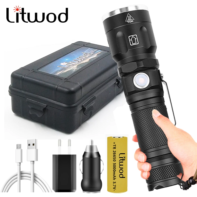 XHP70-Led-Flashlight-18650-or-26650-Rechargeable-Battery-Bulbs-Zoom-in ...