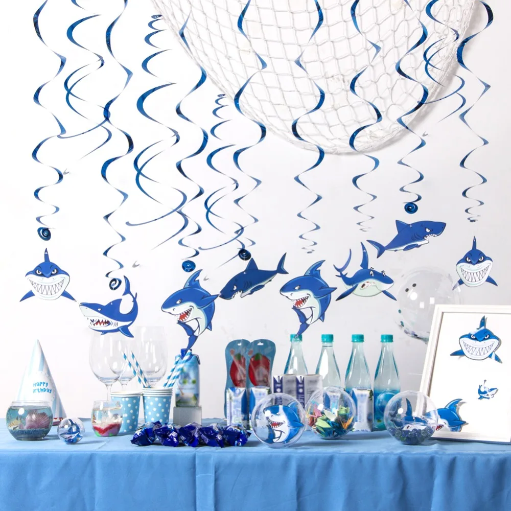 Décoration de fête,12 pièces dessin animé requin décoration de gâteaux ...