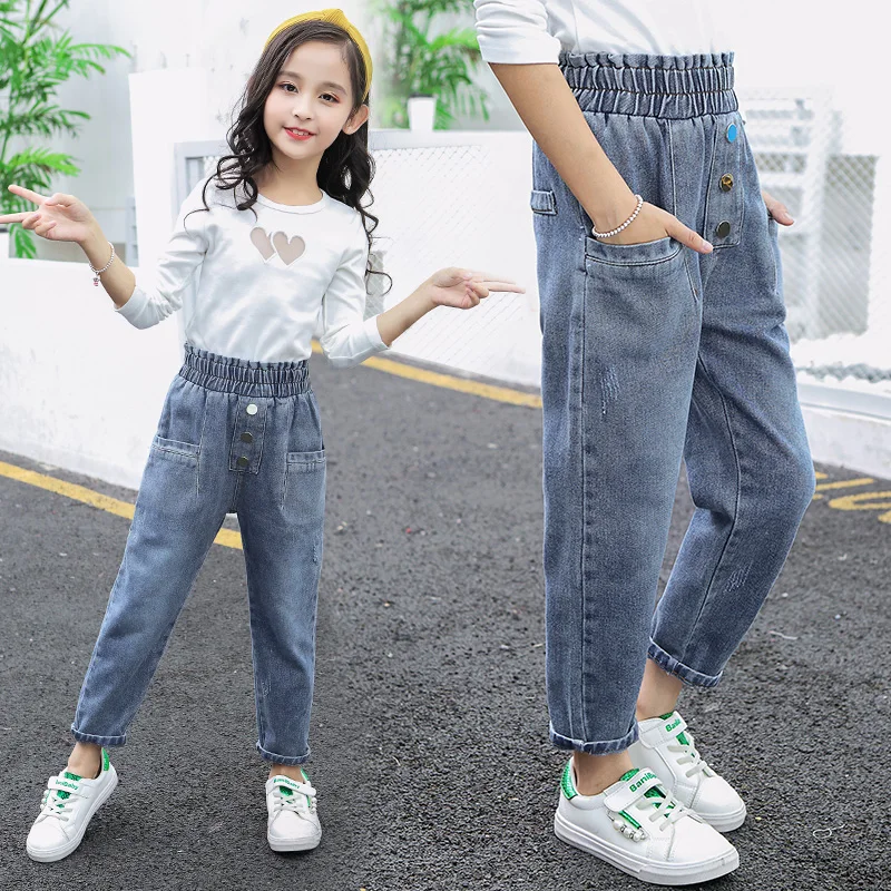 Neue Mode Mädchen Jeans Einfarbig Denim Hosen für Große Kinder Taste ...