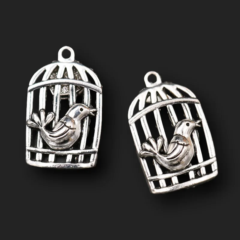 Creative-Silver-Plated-Bird-Cage-Pendant-Animal-Charms-Magpie-Charms ...