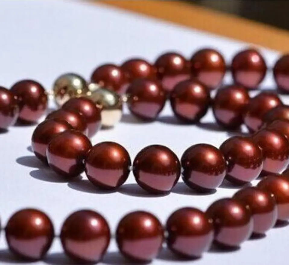 Free Shipping 10 11mm south sea wine red pearl necklace 18" bracelet 8 ...