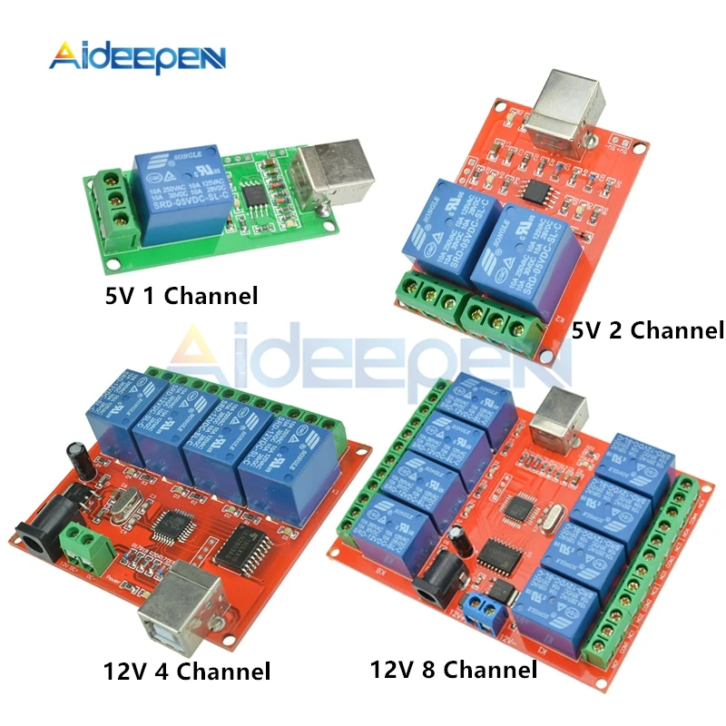 5V 12V 1 2 4 8 Channel USB Relay Control Switch Programmable Computer ...