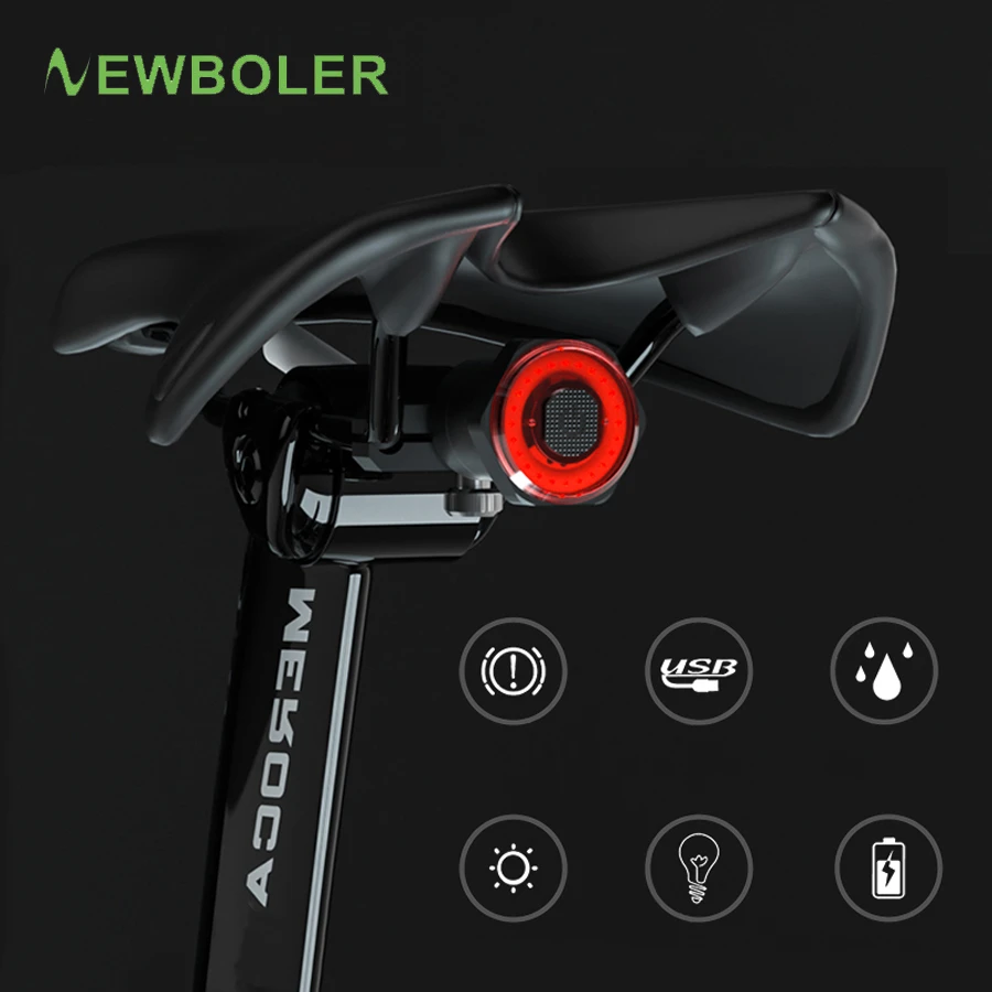 NEWBOLER Bicycle induction Taillight Auto Start/Stop MTB Bike LED Light ...