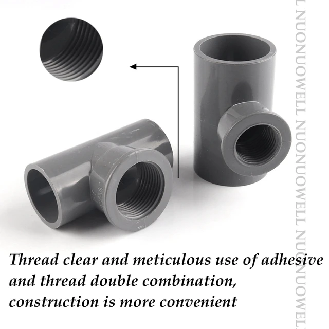 2pcs 1/2 3/4 1Inch PVC Female Thread Tee Connector Water, 59% OFF