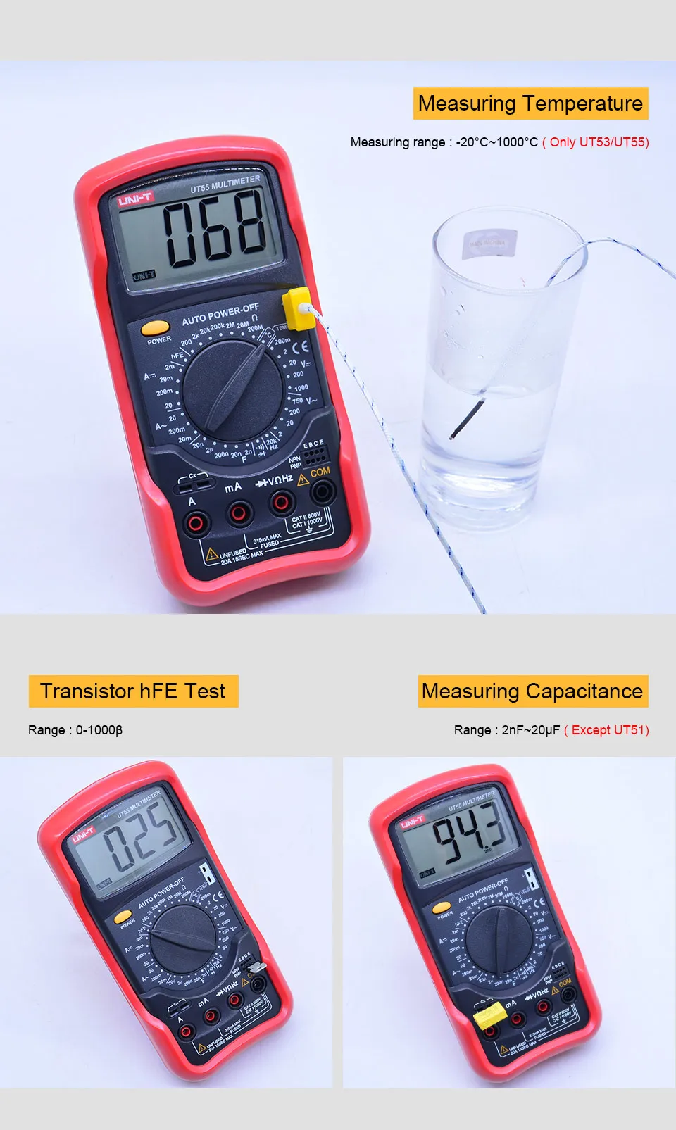 UNI-T UT51 UT52 UT53 UT55 UT56 True RMS Digital Multimeter Voltmeter Ammeter Ohmmeter Electrical ...