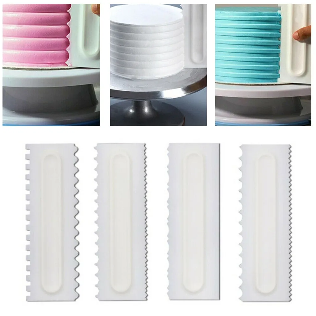 4 Pattern Cake Decorating Comb Cake Scraper Smoother Cream Decorating ...