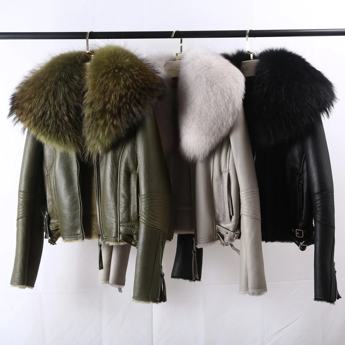 Oftbuy 2021 Real Fur Coat Winter Jacket Women Natural Raccoon Fur Collar Double Faced Fur ...