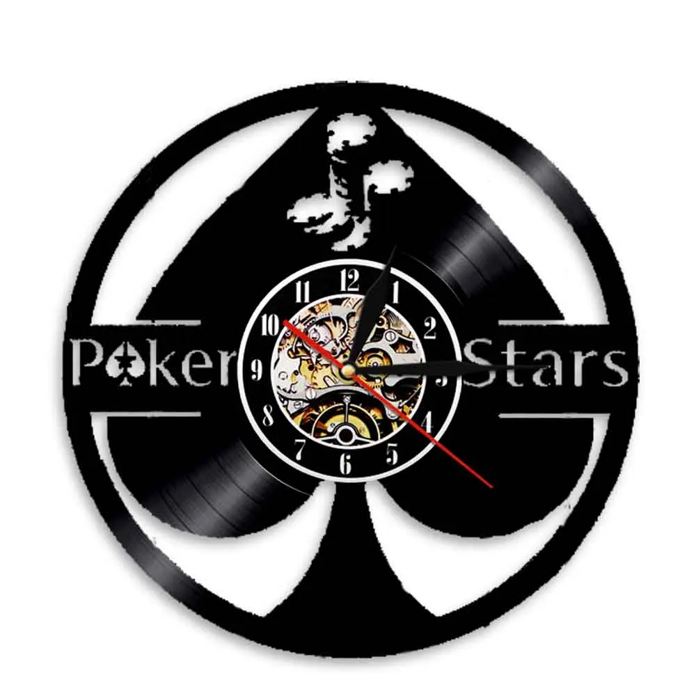 Lucky Poker Stars Decorative Wall Clock Poker Ace Of Spades Vinyl ...