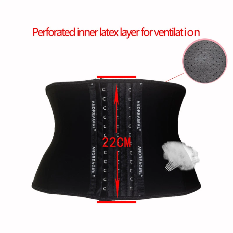 22cm Short 3 Layers Latex Waist Trainer Corset 9 Steel Bones Shapewear ...