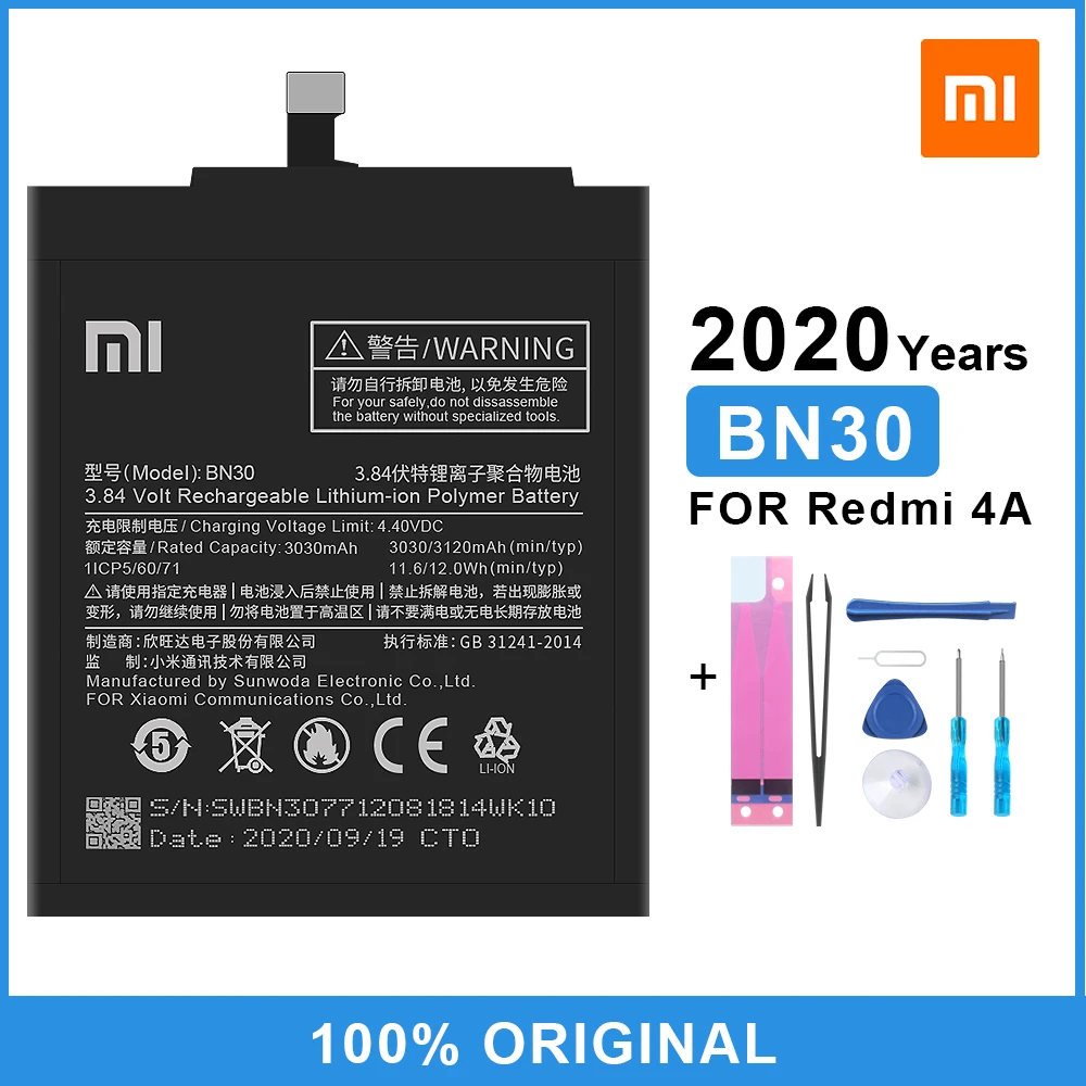 XiaoMi Original Phone Battery BN30 For Redmi 4A Hongmi 4A High Capacity ...