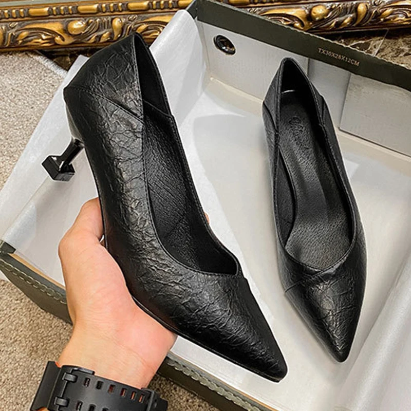 Pointed-Toe-solid-black-office-career-pumps-women-slip-on-all-match ...