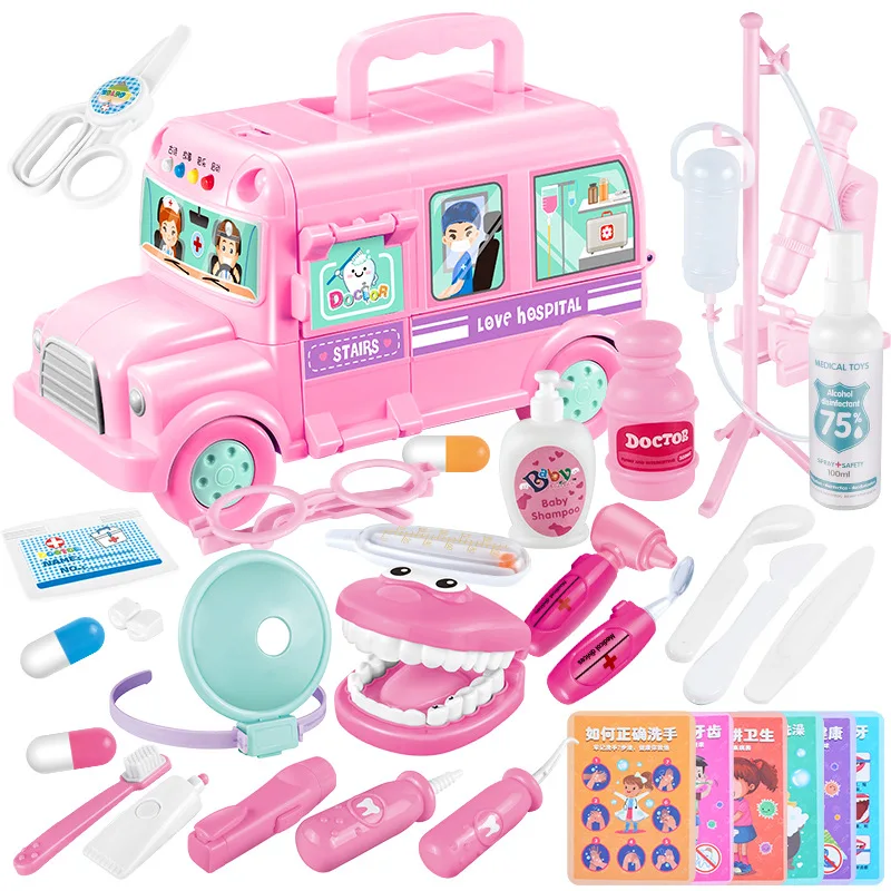 Children's play house little doctor toy girl pink medical toolbox ...
