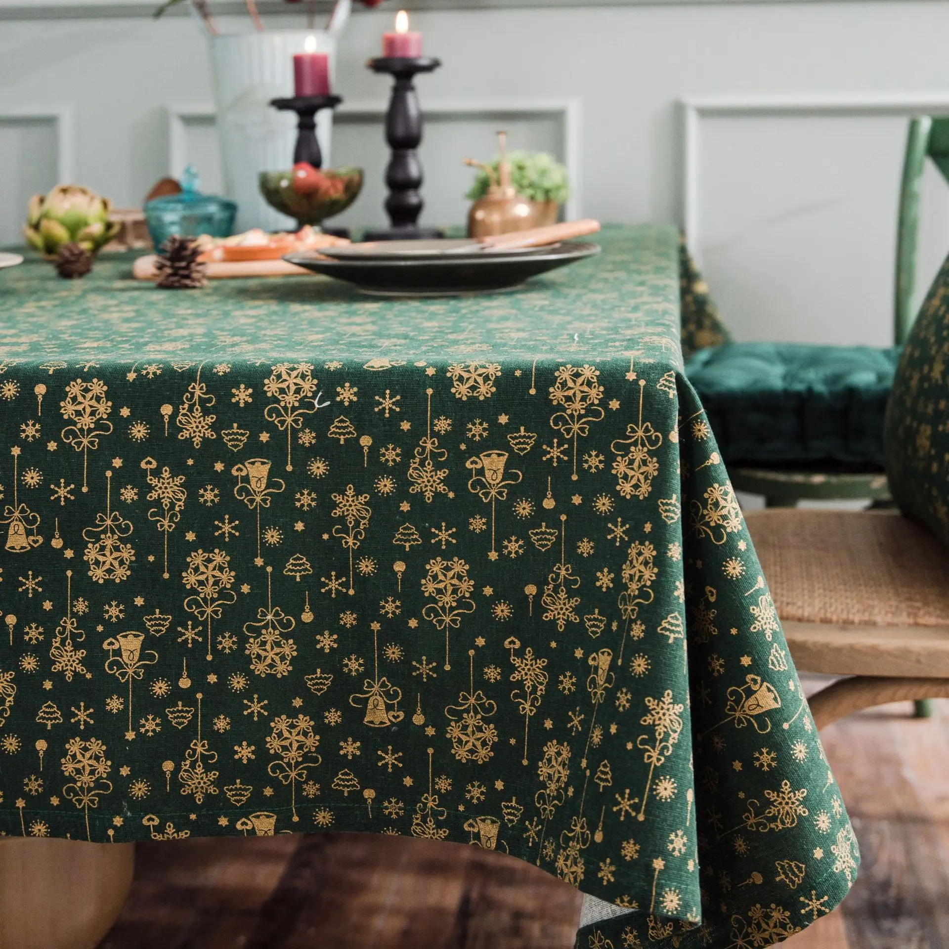 New Year Tablecloth Green Bronzing Christmas Pattern Table Cloth ...