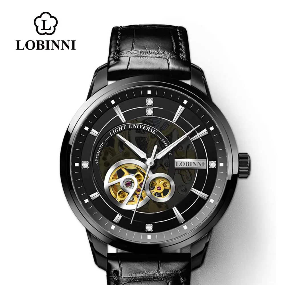 LOBINNI Luxury Men's Mechanical Watch Automatic Self-wind Skeleton ...
