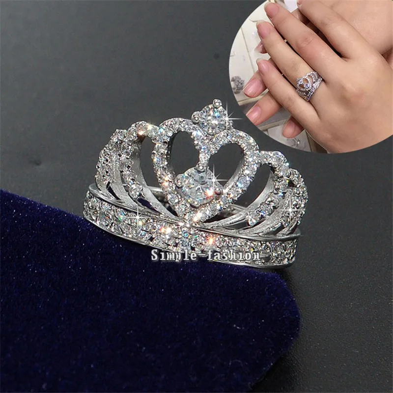 Queen Crown Diamond Ring Real 925 sterling silver Jewelry Luxury ...