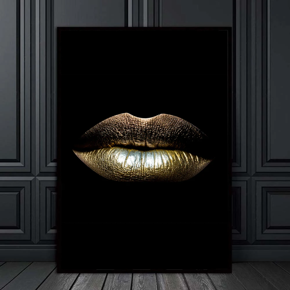 Canvas Nordic Painting Prints Gold Lips Gradient Sexy Home Decor ...