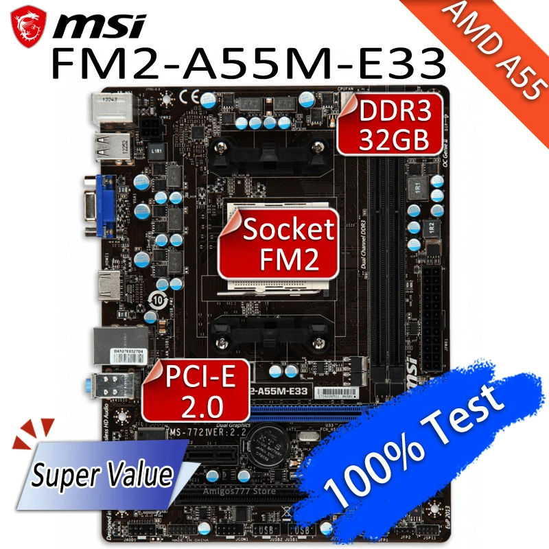 Carte Mère Amd Fm2 Msi Fm2-a55m-e33, Composant Pc, Compatible Avec Processeurs A10, A8, A6, A4 ...