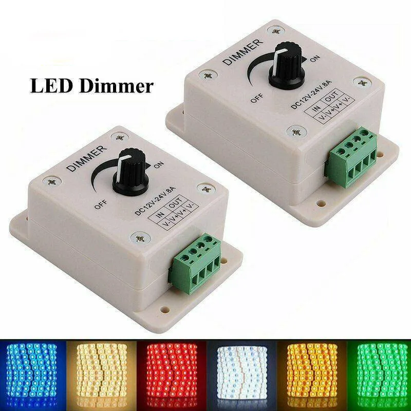 LED Strip Lights PWM Dimming Controller Manual Dimmer 12V 24V DC 8A ...