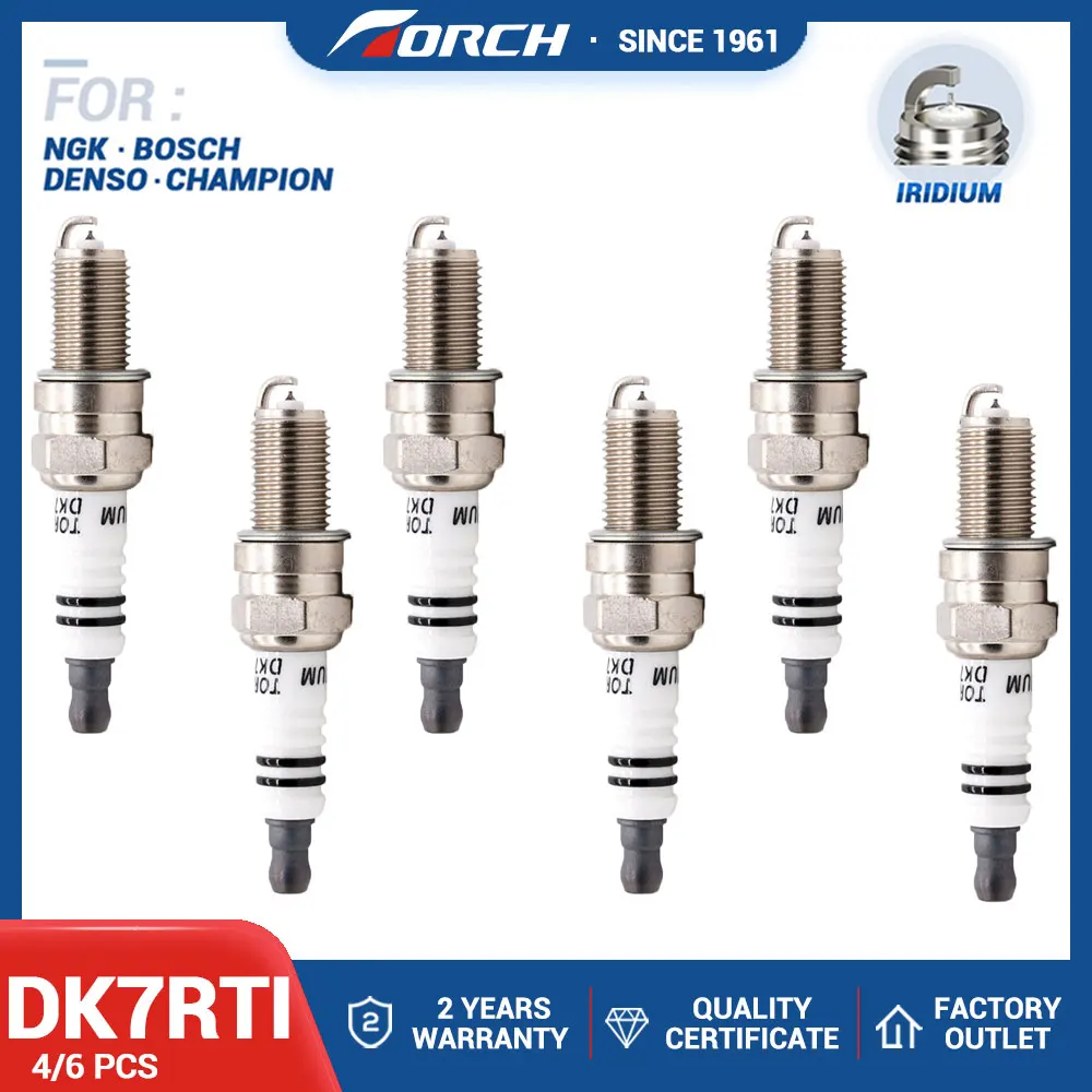 Iridium Spark Plugs TORCH DK7RTI Replace for Candles 6046 DCPR7EIX 4759 ...