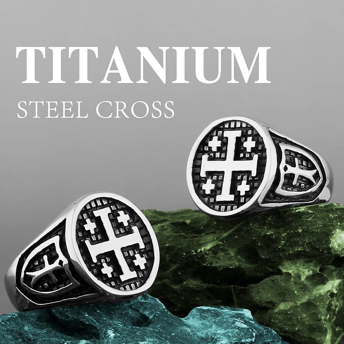 Stainless Steel s Crusader Jerusalem Cross Ring Religion Vintage ...