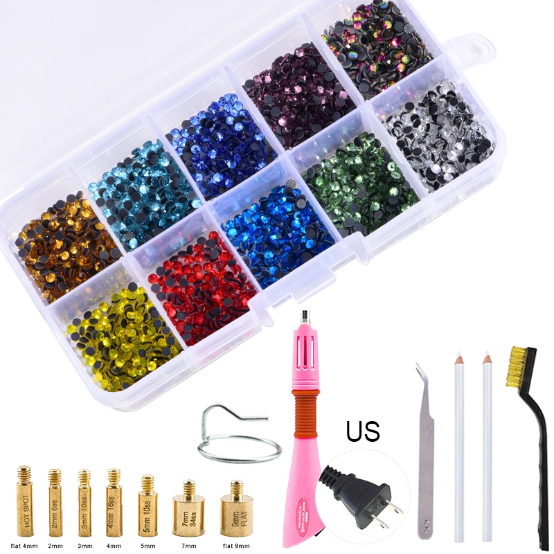 2000pcs Colorful Hot Fix Rhinestones Full Set With Hotfix Applicator ...
