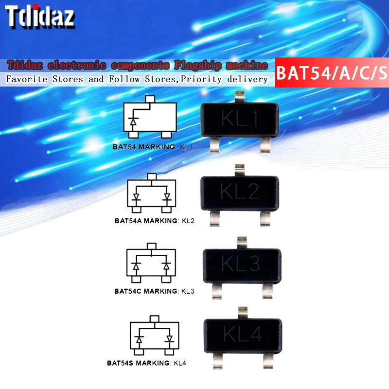 100pcs/lot New BAT54C KL3 BAT54S KL4 BAT54 KL1 BAT54A KL2 Schottky diode SOT23