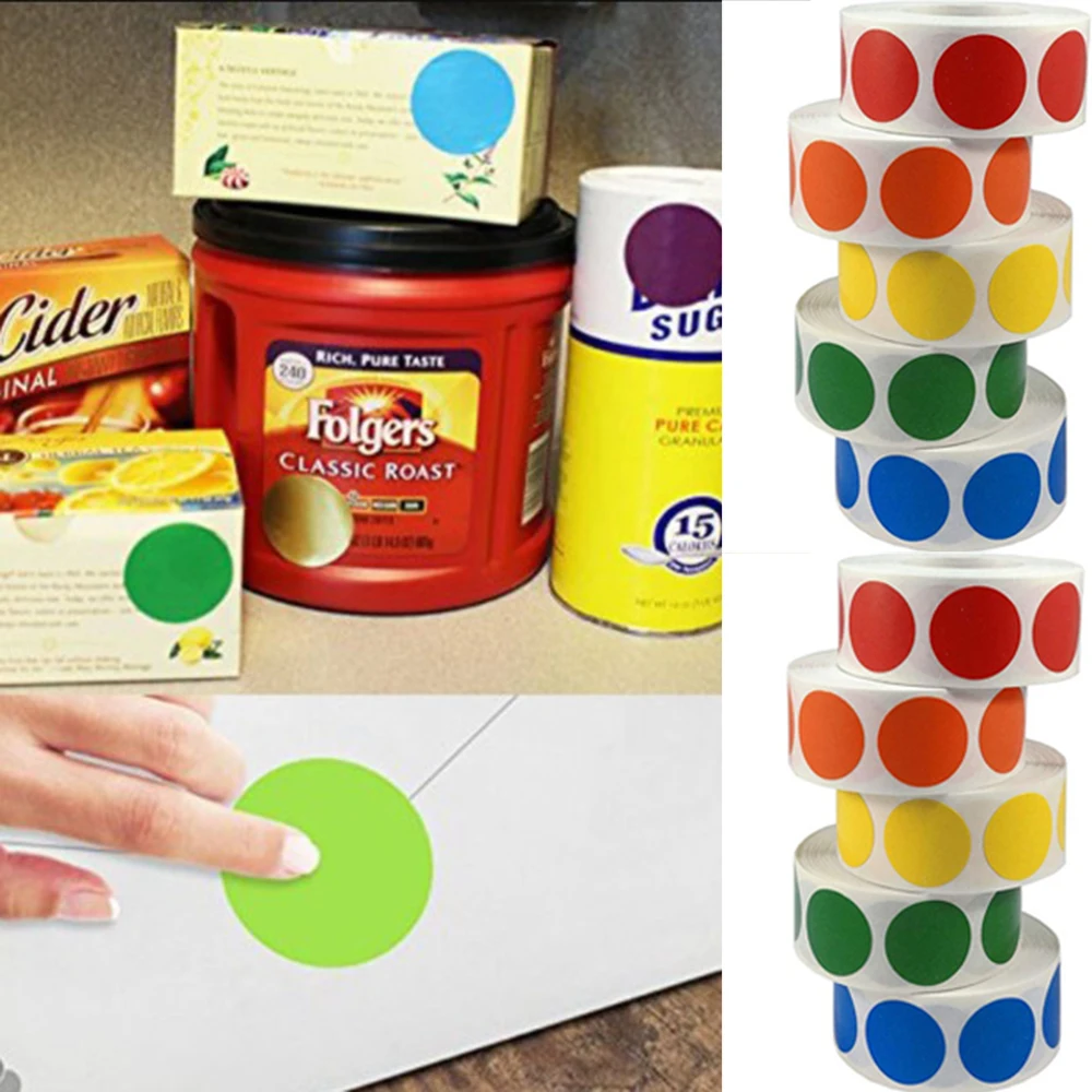 500Pcs/Roll Chroma Label 컬러 코드 도트 라벨 스티커 1 Inch , Green, White,Yellow ...