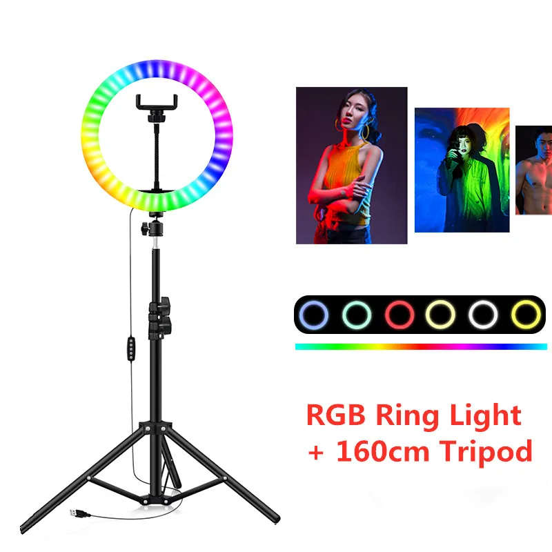 Rgb 컬러풀 링 라이트 160cm 삼각대 Led 셀카 링라이트 비디오 라이브 유튜브 포토 스튜디오 Usb 사진 조명 램프 촬영용 램프 유튜버 브이로그 조명사진 조명
