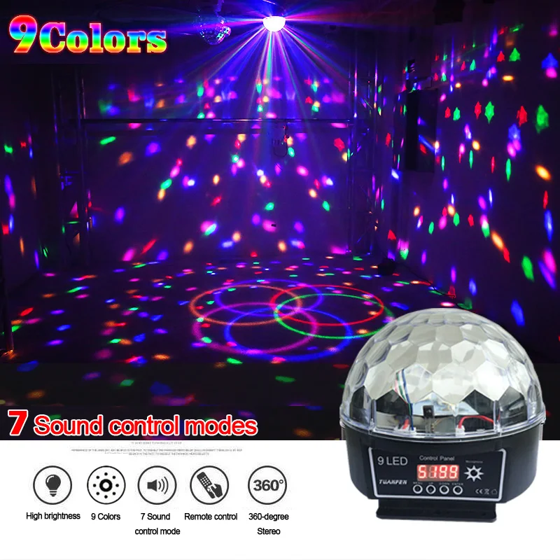 Crystal Magic Ball Led Stage Lamp 7 Sound Control Modes 9 Colors 27w ...