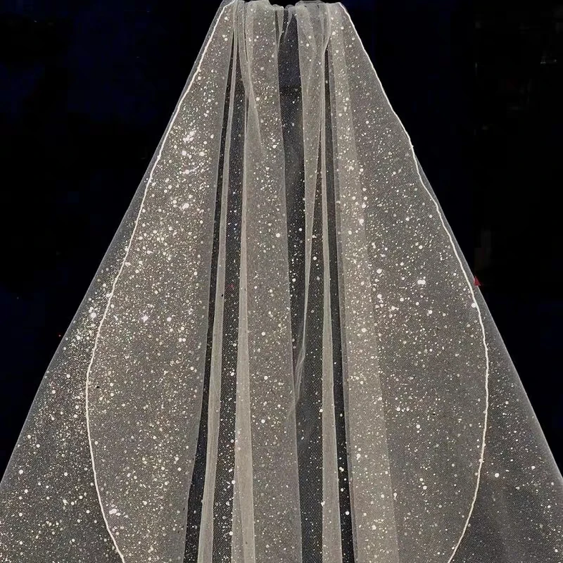 TOPQUEEN V100 Bling Bling Champagne Veils Bridal Fingertip Veil Pencil ...