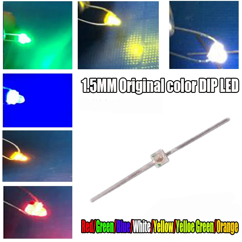 30PCS 1.5 MM LED Diode Light White Yellow Red Green Orange Blue ...