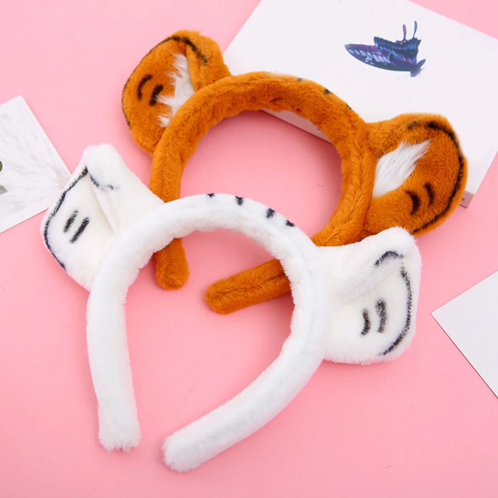 Cartoon Animal Headbands Soft Faux Plush Tiger Ears Hairband Cute Hair ...